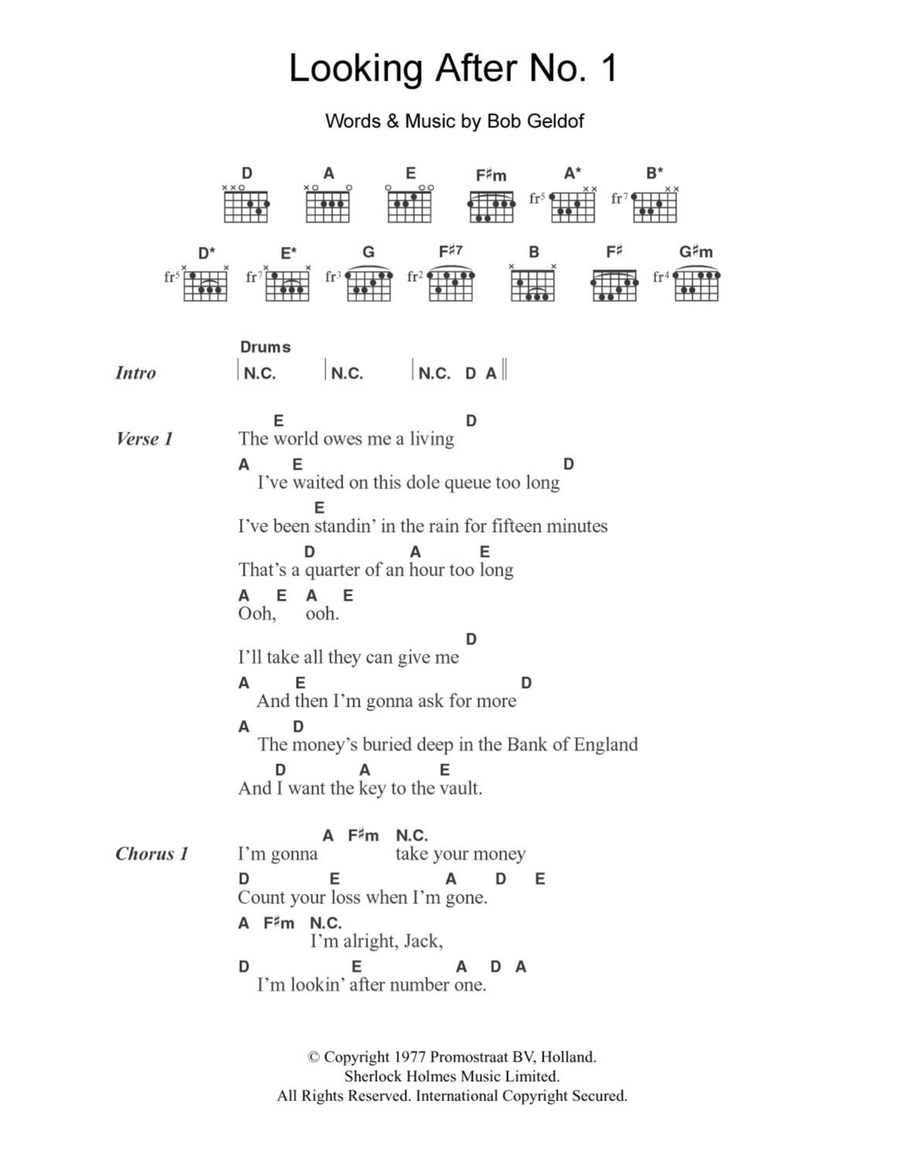 Looking After No. 1 by Bob Geldof - Electric Guitar - Digital Sheet Music | Sheet Music Plus