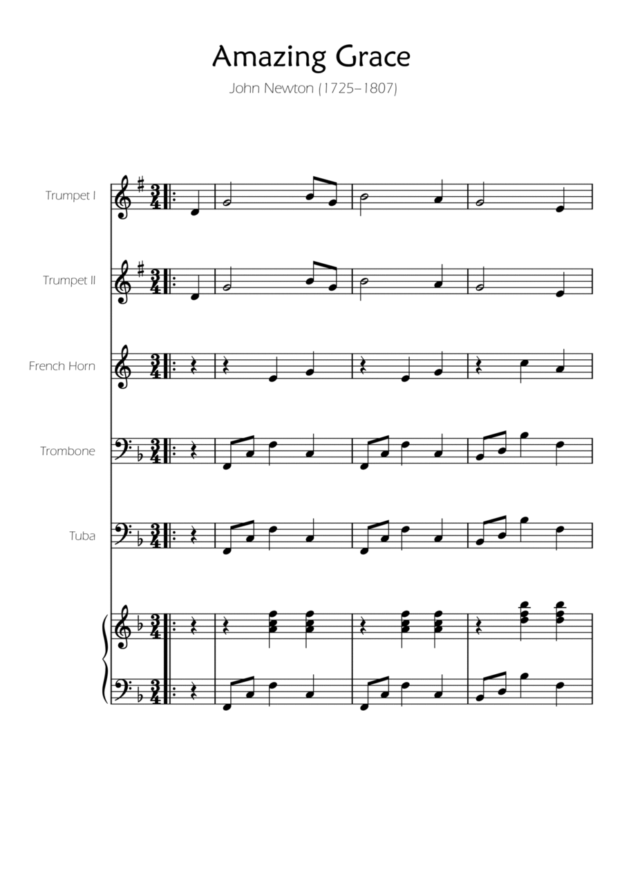 Amazing Grace - Brass Quintet w/ Piano Accompaniment by John Newton ...