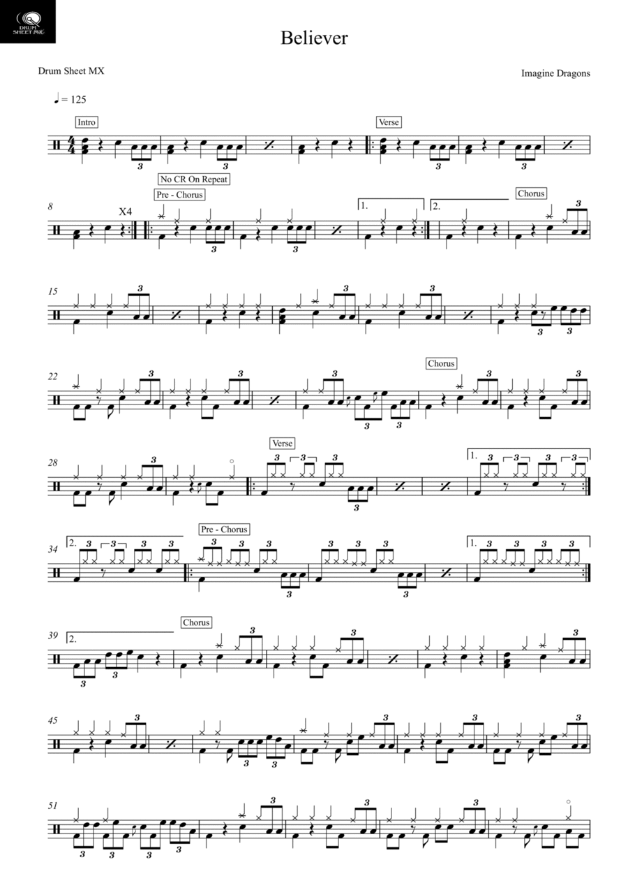 Believer by Imagine Dragons - Drum Set, Percussion - Early Intermediate ...