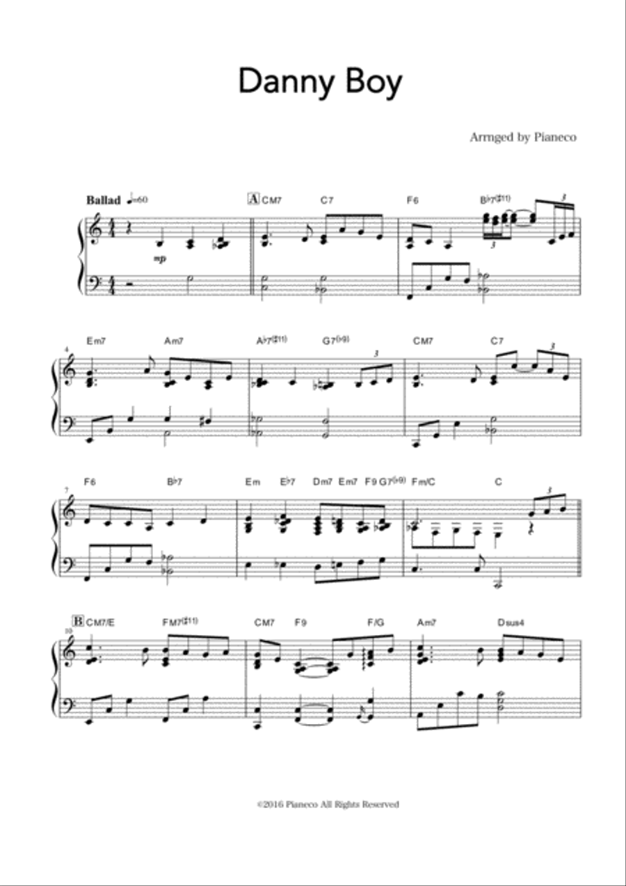 Danny Boy by Frederick Edward Weatherly - Piano Solo - Intermediate ...