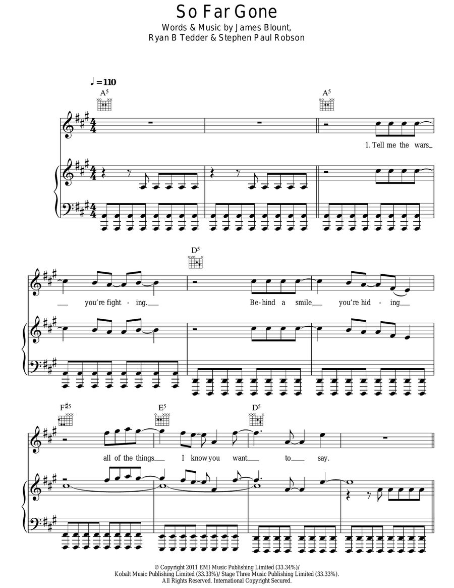 So Far Gone by James Blunt - Acoustic Guitar, Piano, Voice - Digital ...
