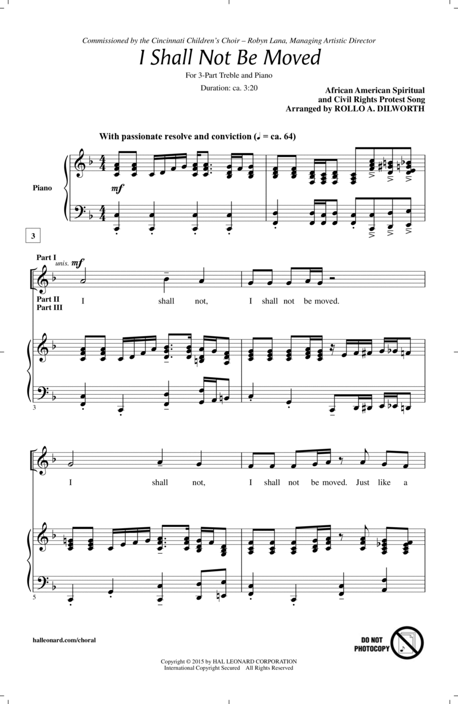 I Shall Not Be Moved by Rollo Dilworth - 3-Part - Digital Sheet Music ...