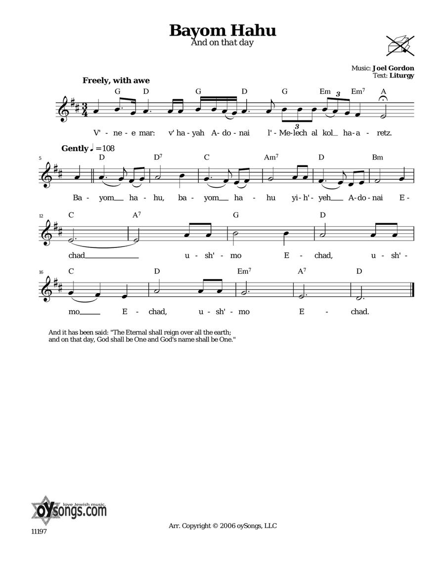 Bayom Hahu (And On That Day) - Piano - Digital Sheet Music | Sheet ...