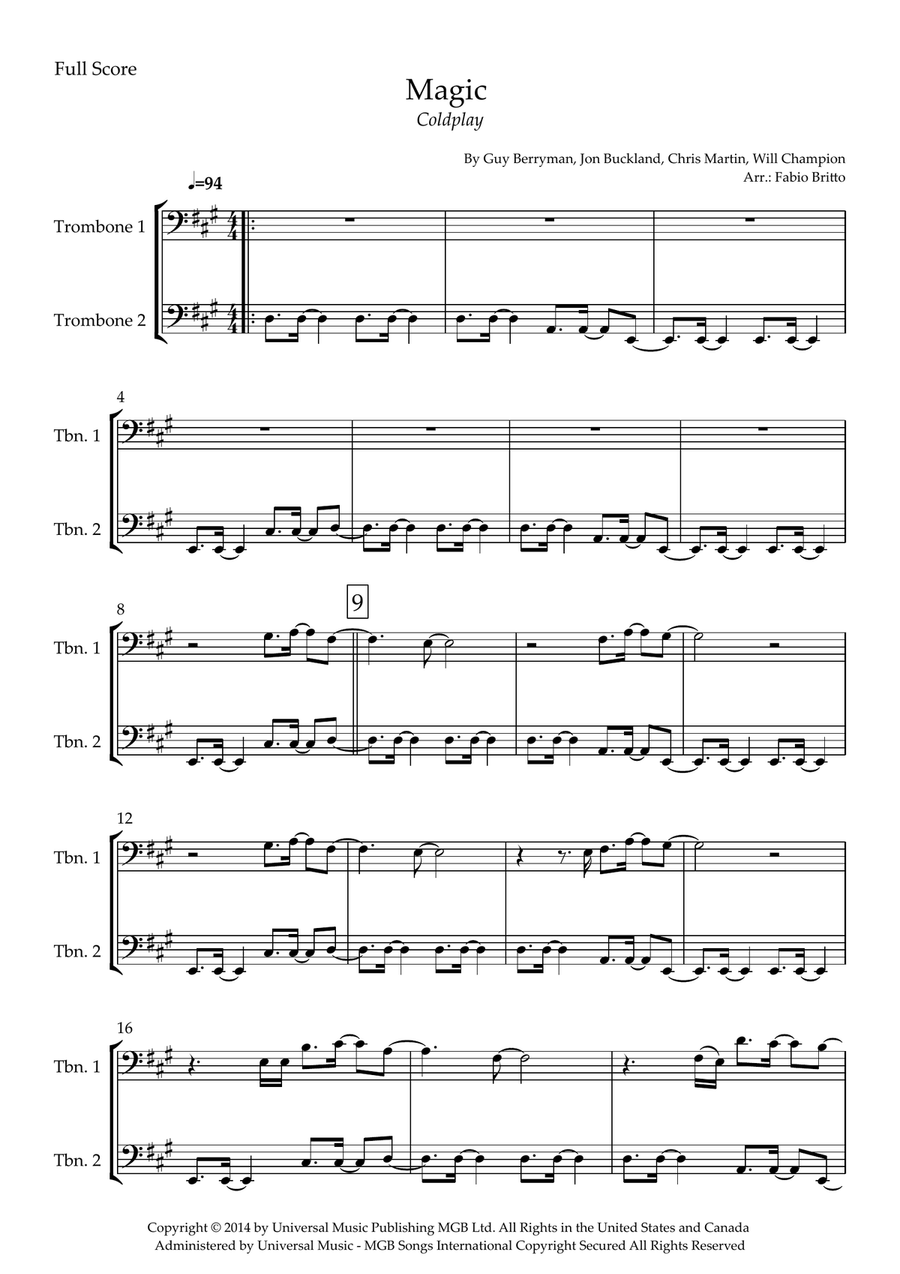Magic by Coldplay - Horn, Brass Duet - Intermediate Digital Sheet Music ...