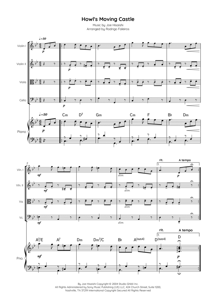 Howl's Moving Castle by Joe Hisaishi - Cello, Piano, Viola - Early ...