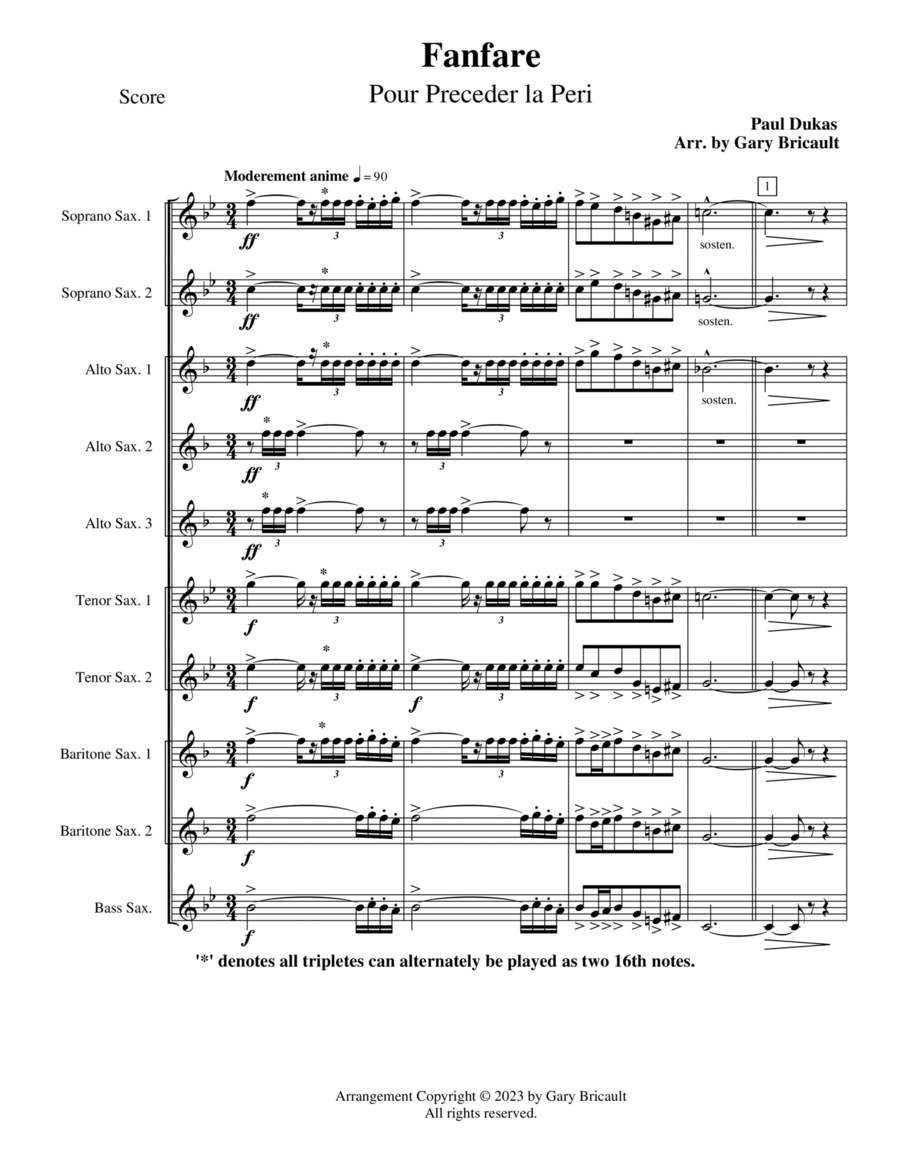 Fanfare Pour Preceder la Peri by Paul Dukas - Woodwind Ensemble ... Fanfare Pour Preceder la Peri by Paul Dukas - Woodwind Ensemble ...