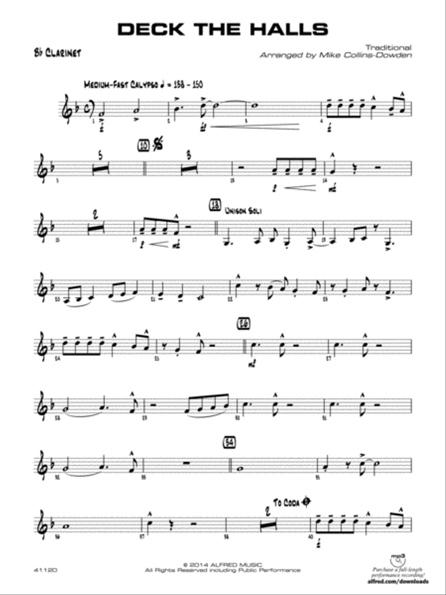 Deck the Halls: 1st B-flat Clarinet - Jazz Ensemble - Digital Sheet ...
