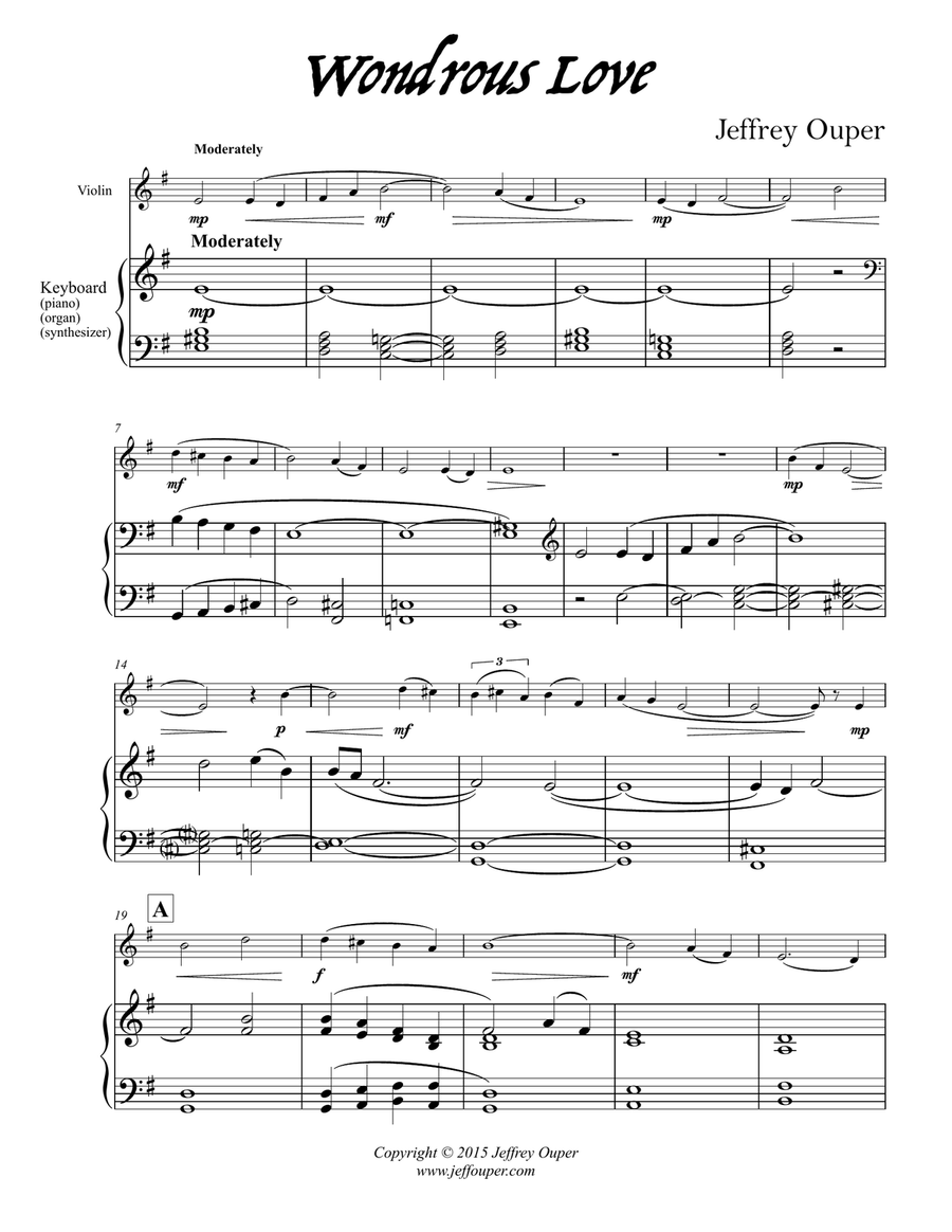 Wondrous Love (for Violin) - Piano, Violin, String Duet - Early ...
