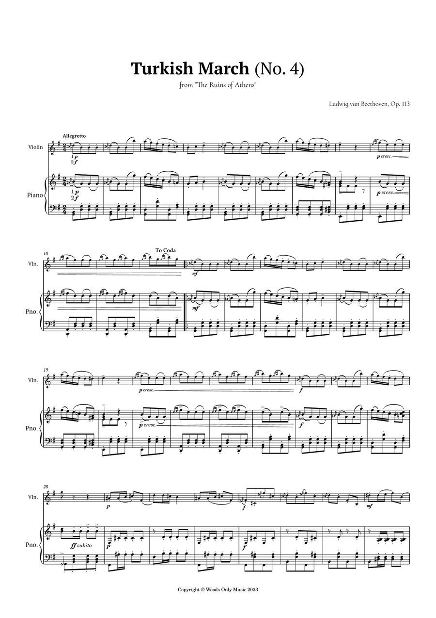 Turkish March by Beethoven for Violin and Piano by Ludwig van Beethoven ...