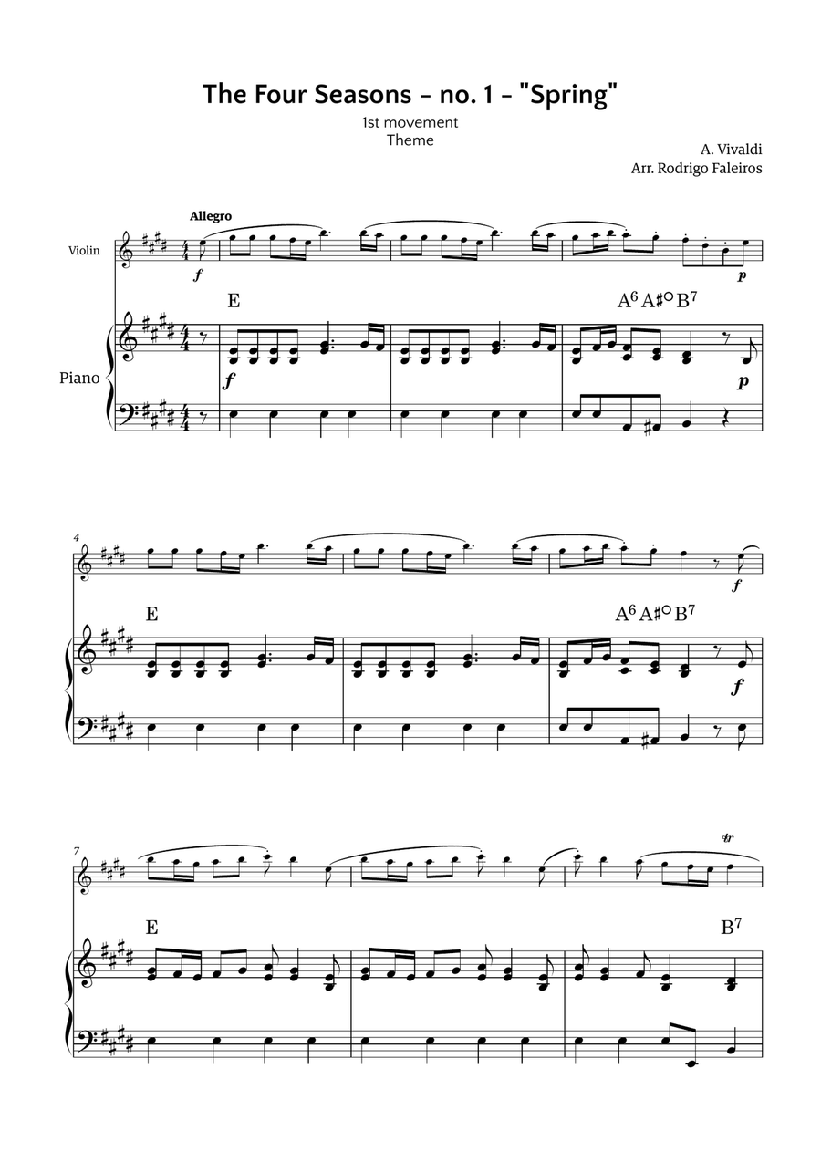 The Four Seasons - Spring by Antonio Vivaldi - Piano, Violin Solo ...