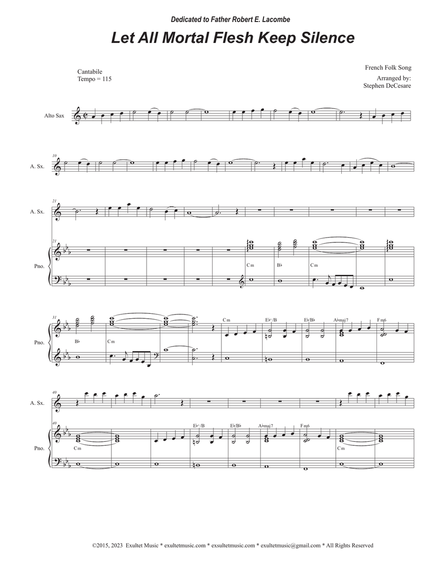 Let All Mortal Flesh Keep Silence (Alto Saxophone and Piano) by Stephen ...