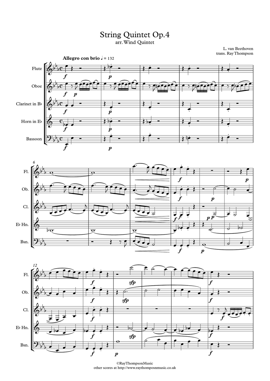 Beethoven: String Quintet Op.4 (adapted from the Octet for wind Op.103 ...