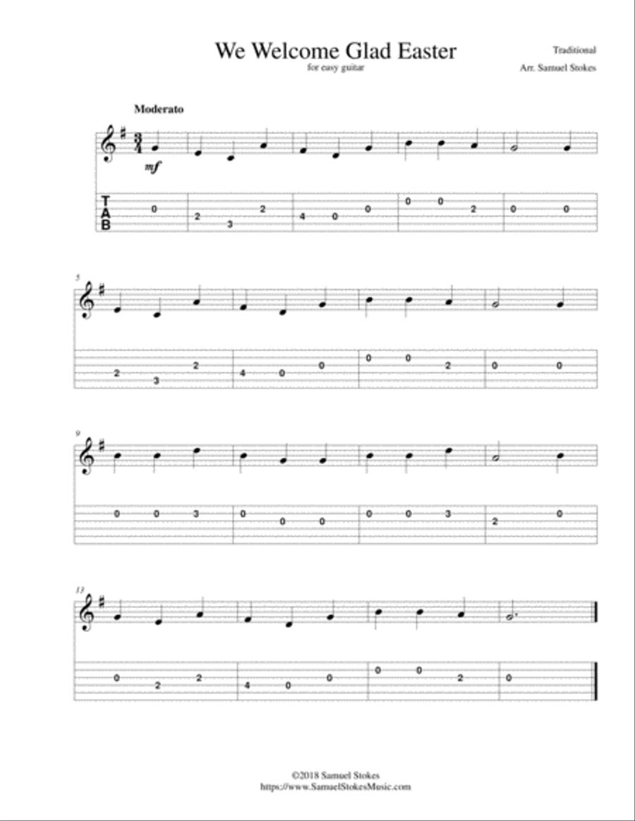 We Welcome Glad Easter - for easy guitar with TAB by Traditional ...