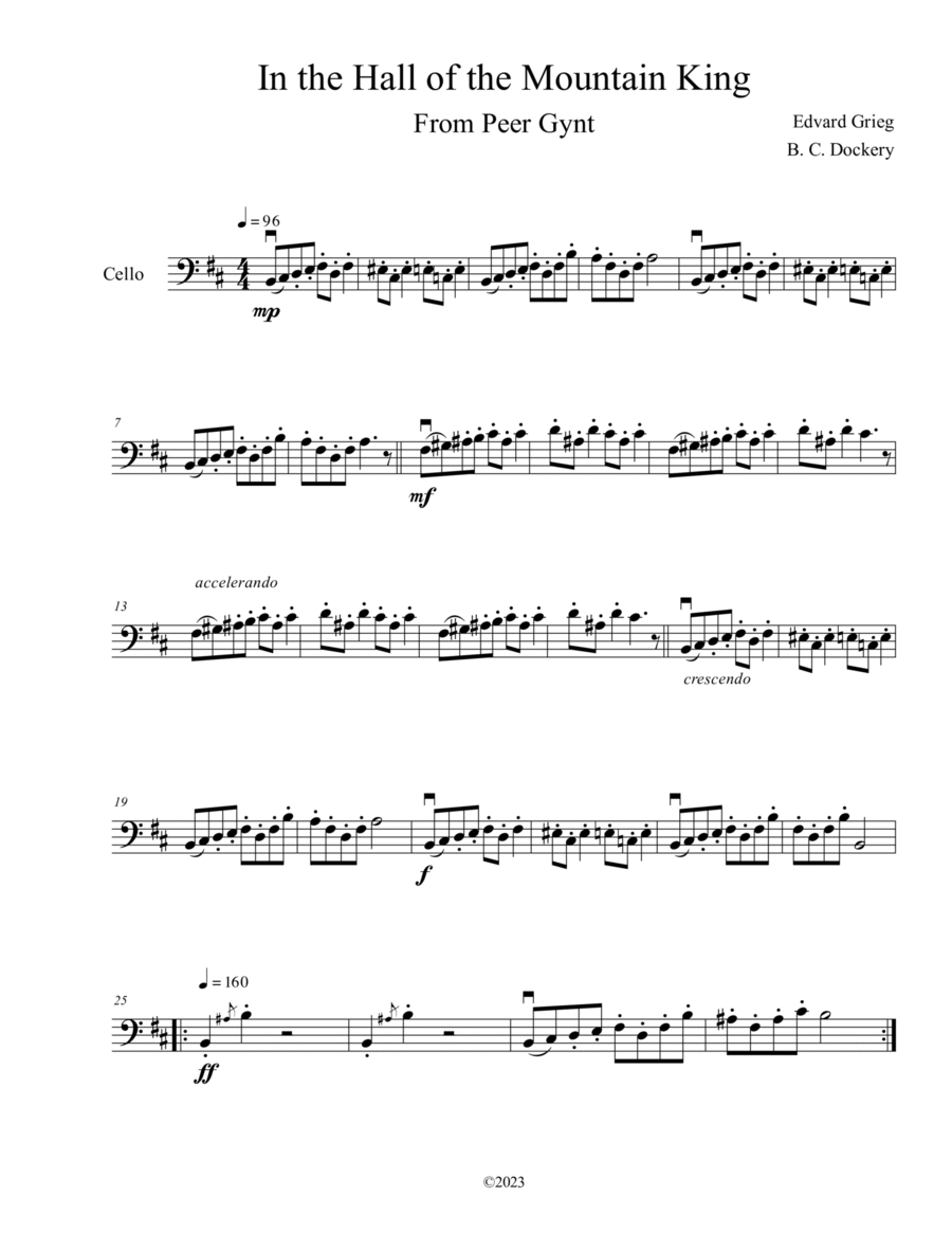 In the Hall of the Mountain King (Cello Solo) by Edvard Grieg - Cello ...