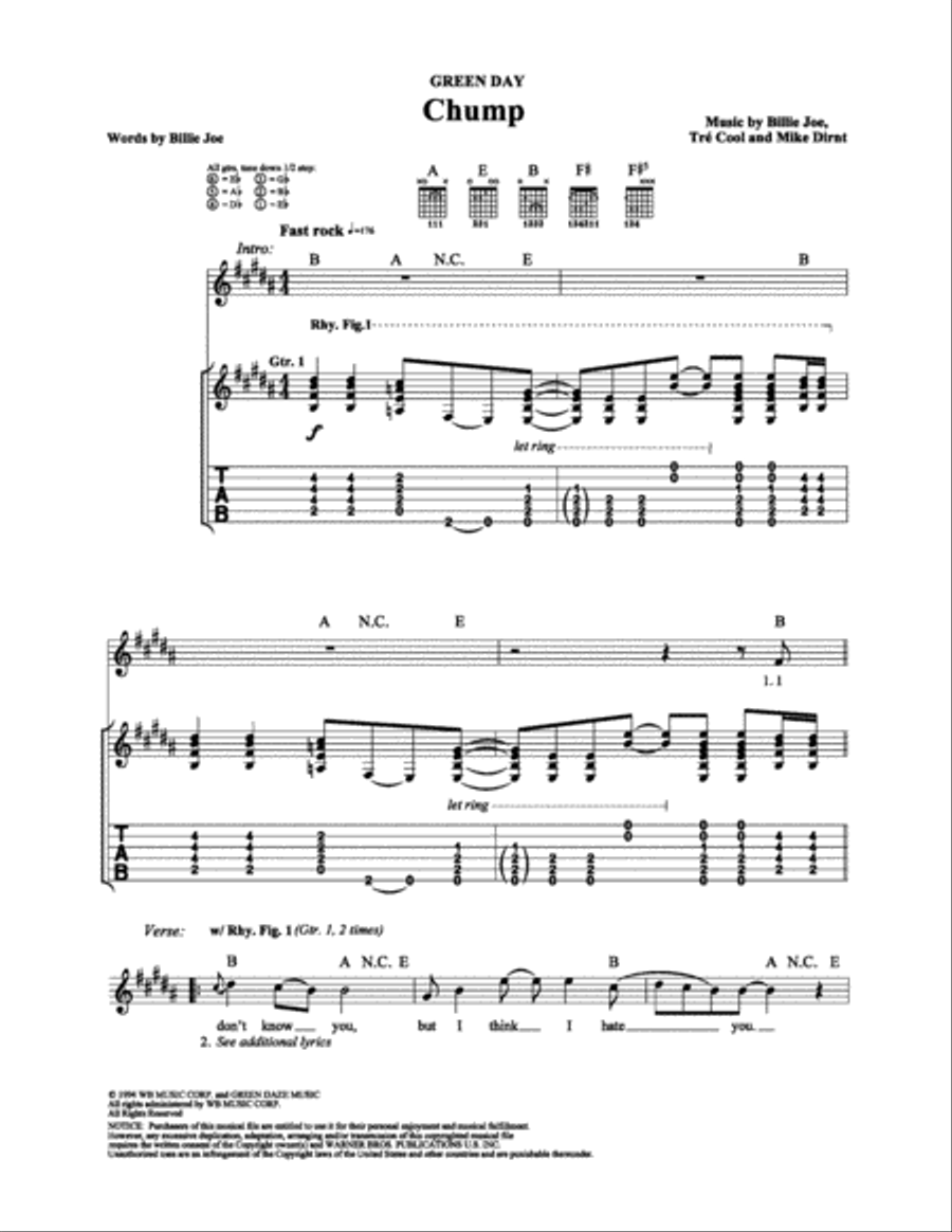 Chump by Green Day - Acoustic Guitar, Electric Guitar, Guitar Tablature ...