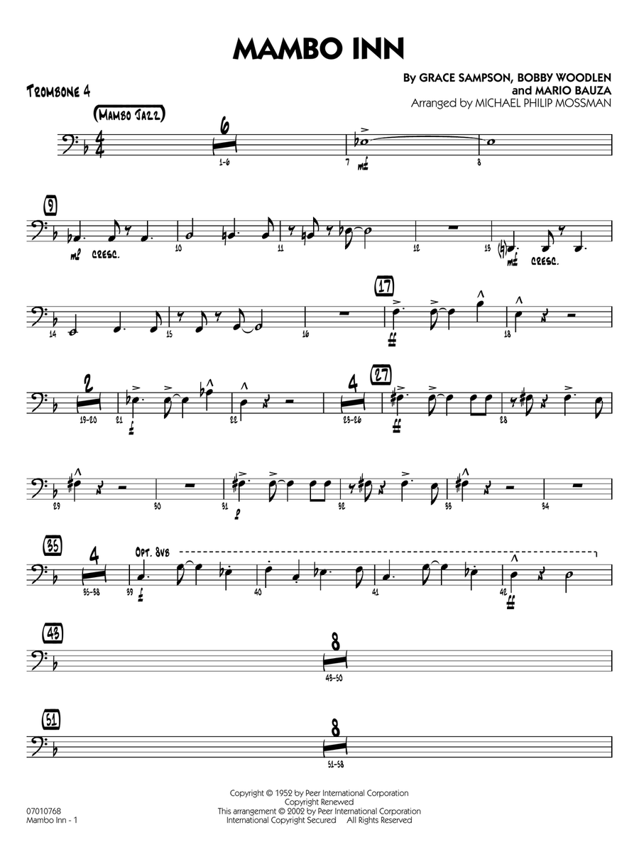 Mambo Inn (arr. Michael Philip Mossman) - Trombone 4 by Michael Philip ...