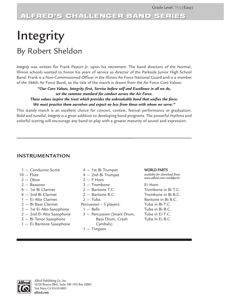 Integrity: Score by Robert Sheldon - Concert Band - Digital Sheet Music ...