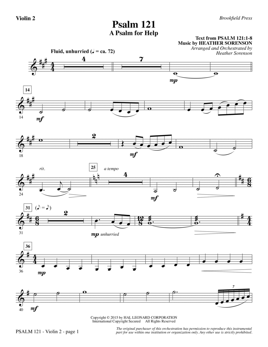 Psalm 121 (A Psalm For Help) - Violin 2 by Heather Sorenson - Choir ...