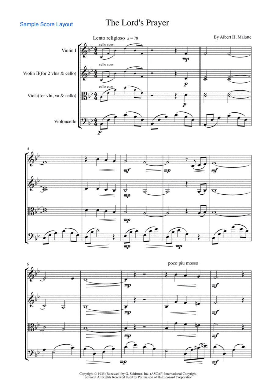 The Lord's Prayer by Albert Hay Malotte - Cello, Viola, Violin ...