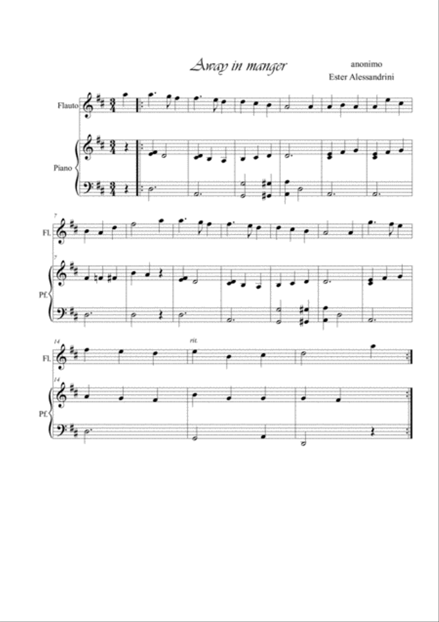 Away In A Manger Flute And Piano By Ester Alessandrini Flute Solo