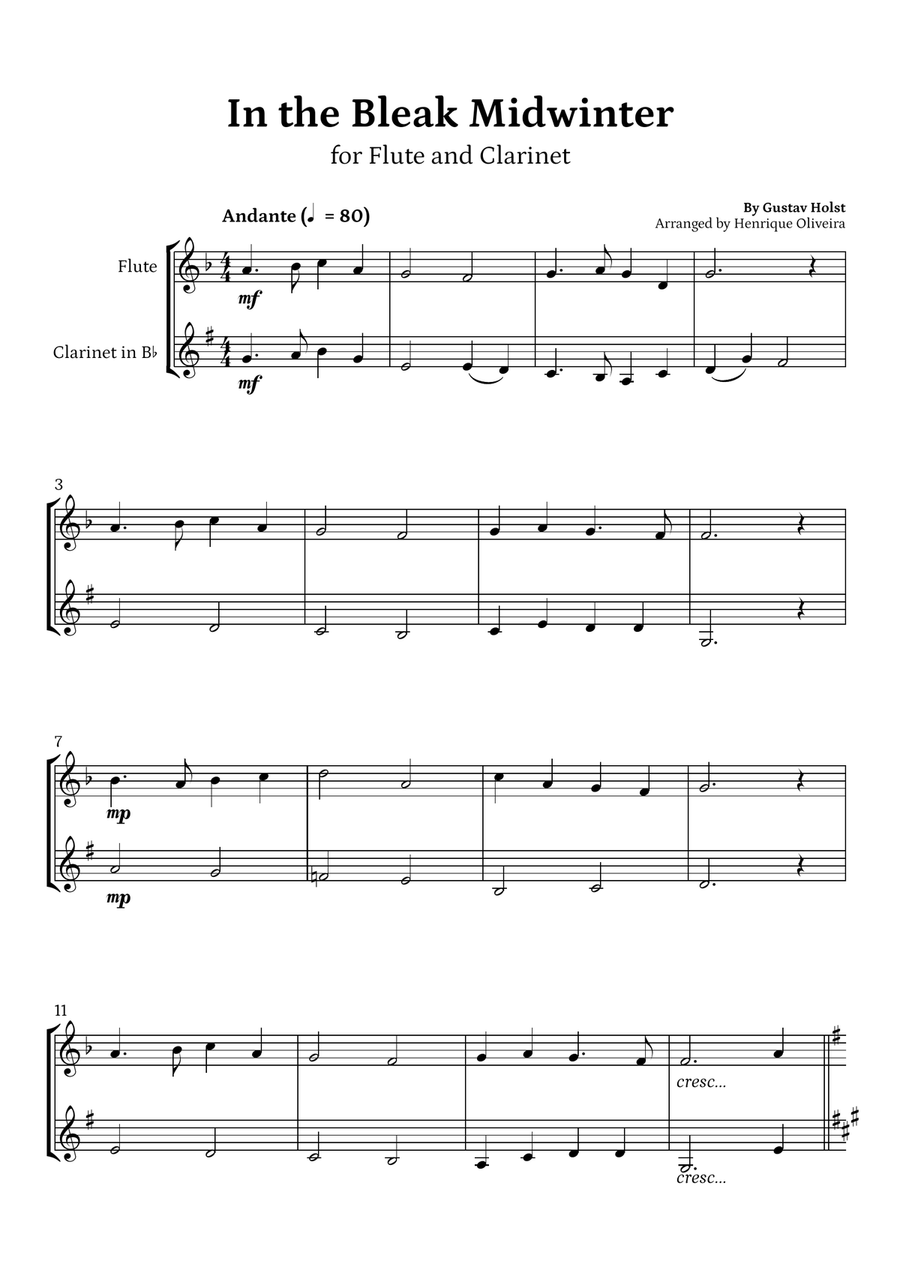 In the Bleak Midwinter (Flute and Clarinet) - Beginner Level by Gustav ...
