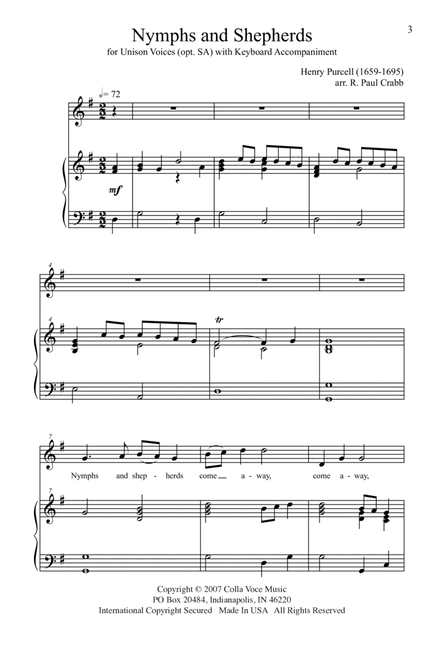 Nymphs and Shepherds (Downloadable) by Henry Purcell - Unison Choir ...