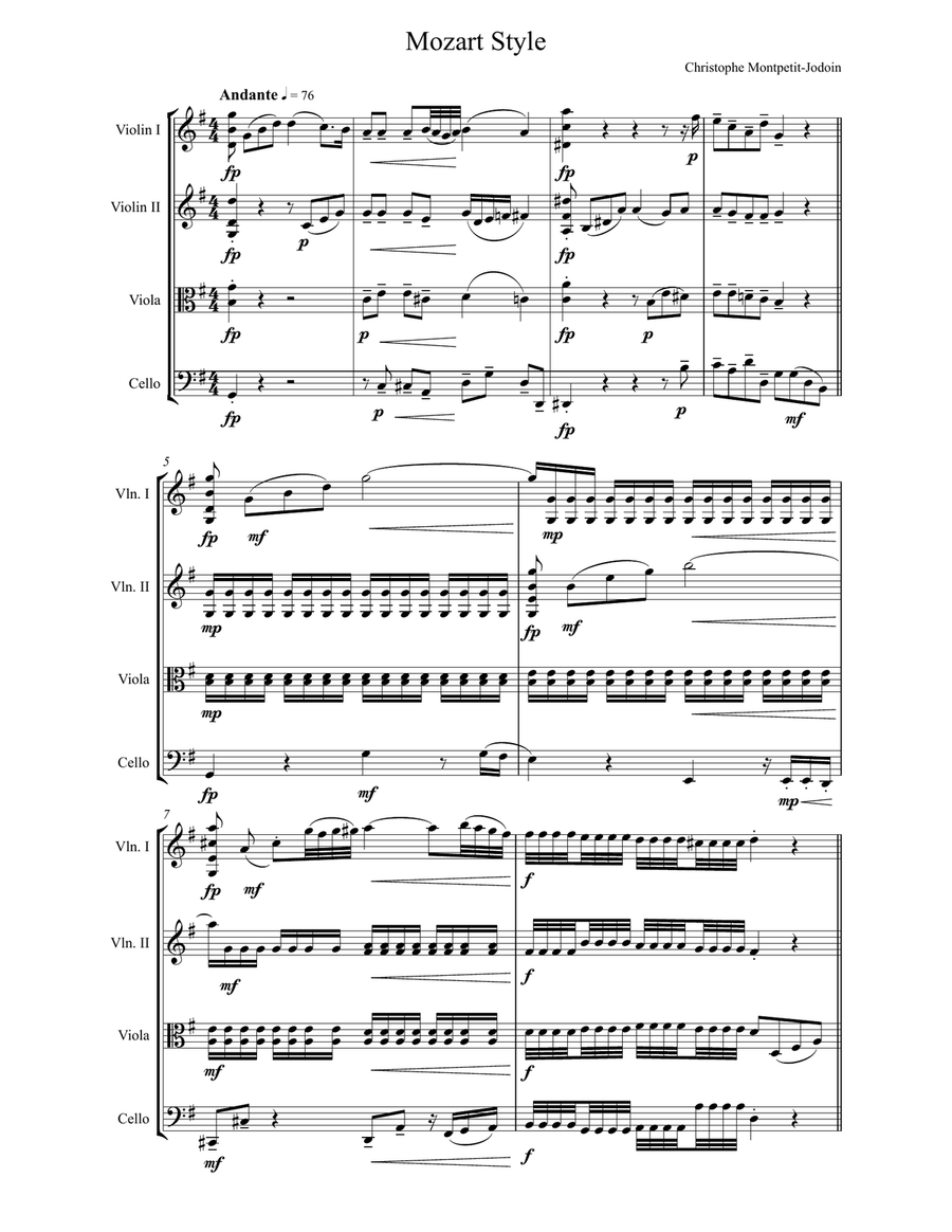 Mozart Style String Quartet - Cello, Viola, Violin - Late Intermediate ...