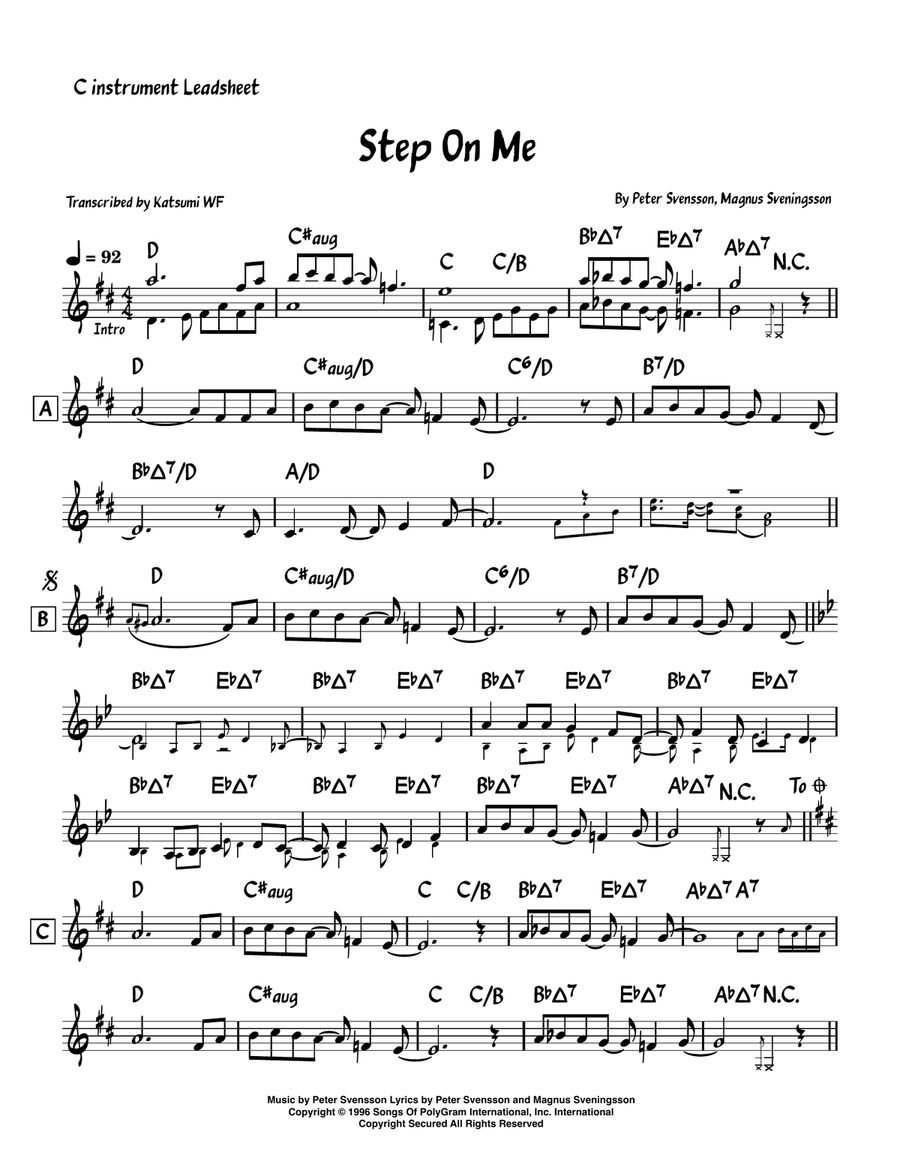 Step On Me by The Cardigans - Piano, C Instrument - Early Intermediate ...