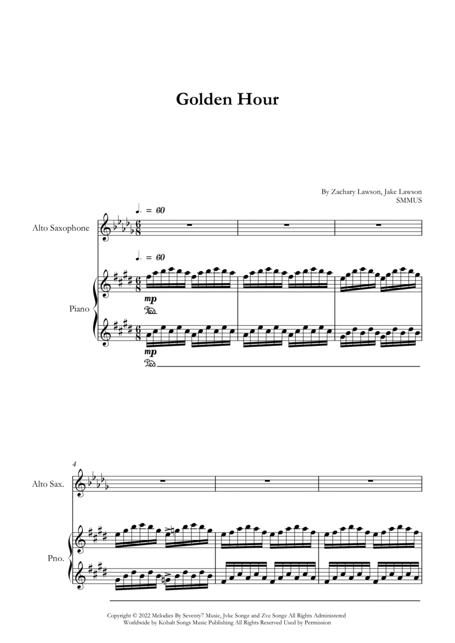 Golden Hour - Piano, Alto Saxophone, Saxophone Solo - Digital Sheet ...