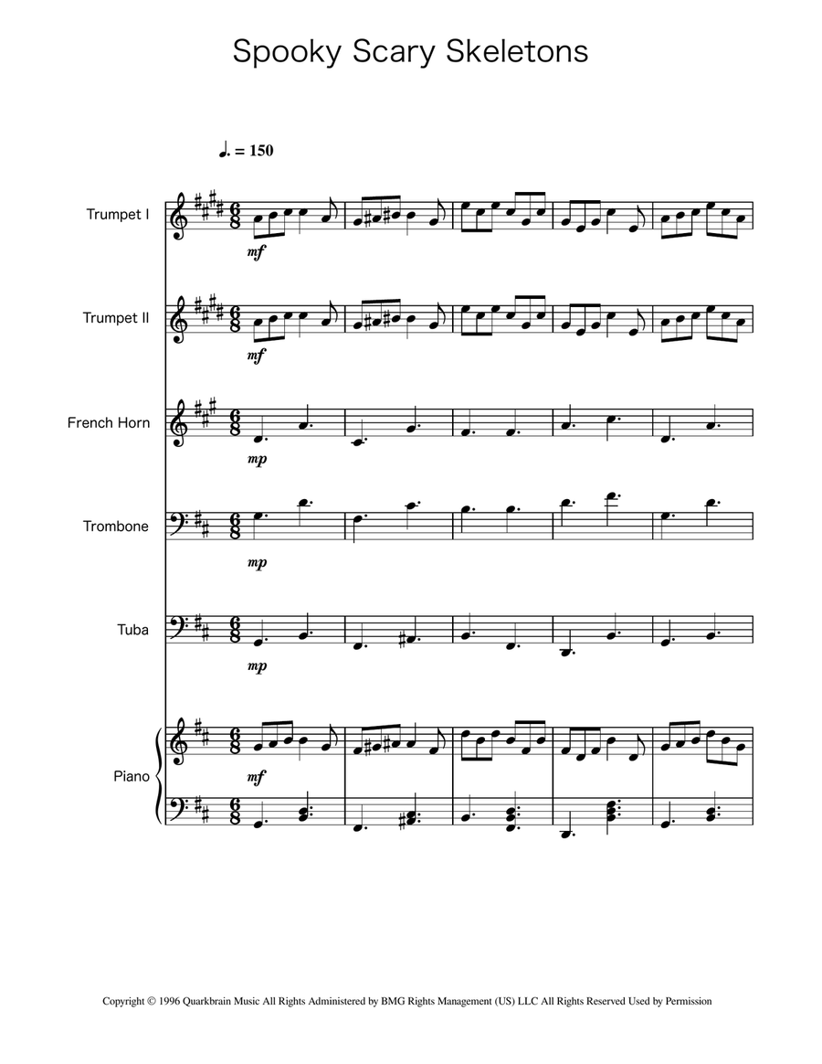 Spooky Scary Skeletons by Andrew Gold - Horn, Trombone, Trumpet ...