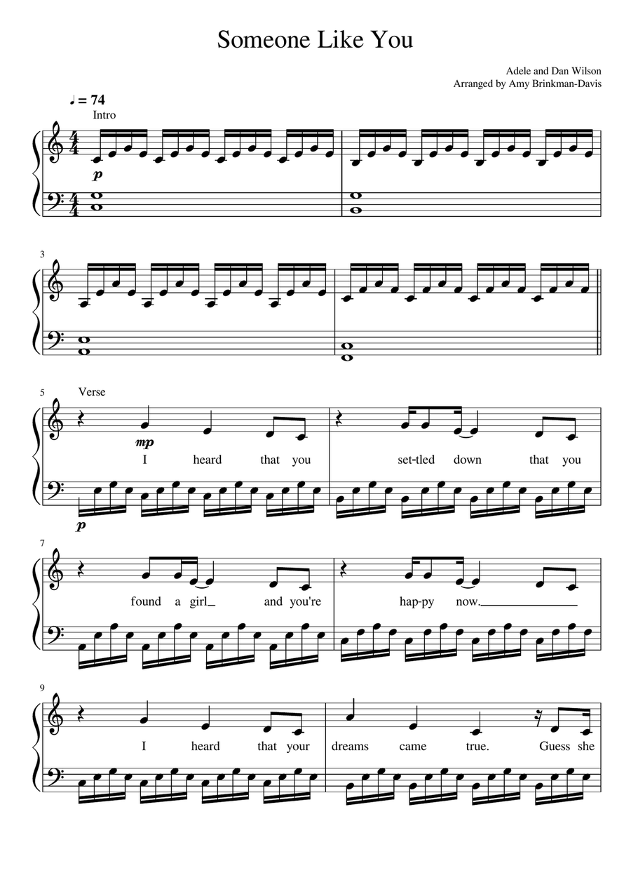Someone Like You by Adele - Piano Solo - Early Intermediate Digital ...
