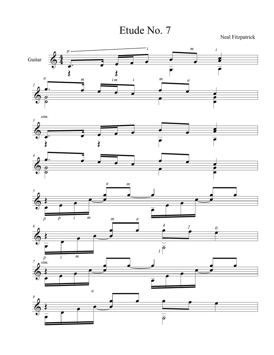 Etude No.7 For Guitar by Neal Fitzpatrick-Standard Notation - Classical ...
