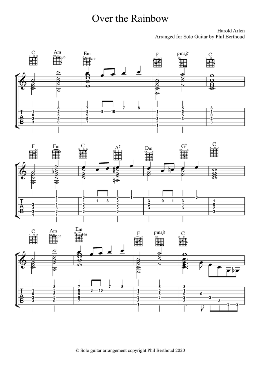 Over The Rainbow by Judy Garland - Guitar Tablature - Intermediate ...