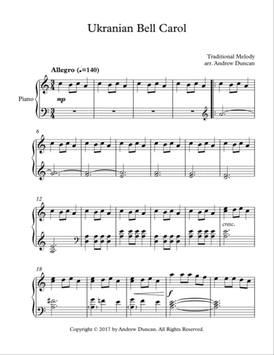 Ukranian Bell Carol Carol Of The Bells Piano Solo By Andrew Duncan