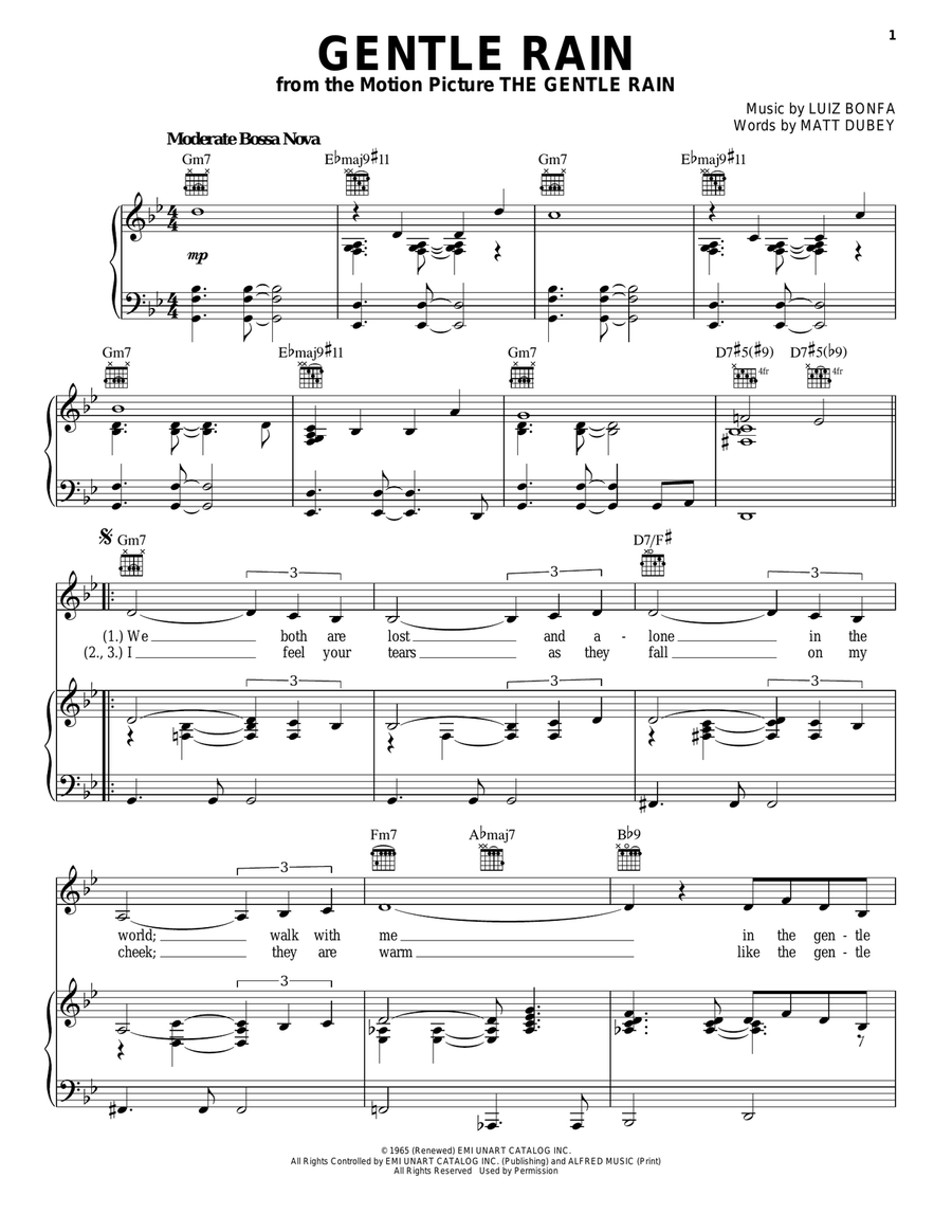 Gentle Rain by Luiz Bonfa - Piano, Vocal, Guitar - Digital Sheet Music ...