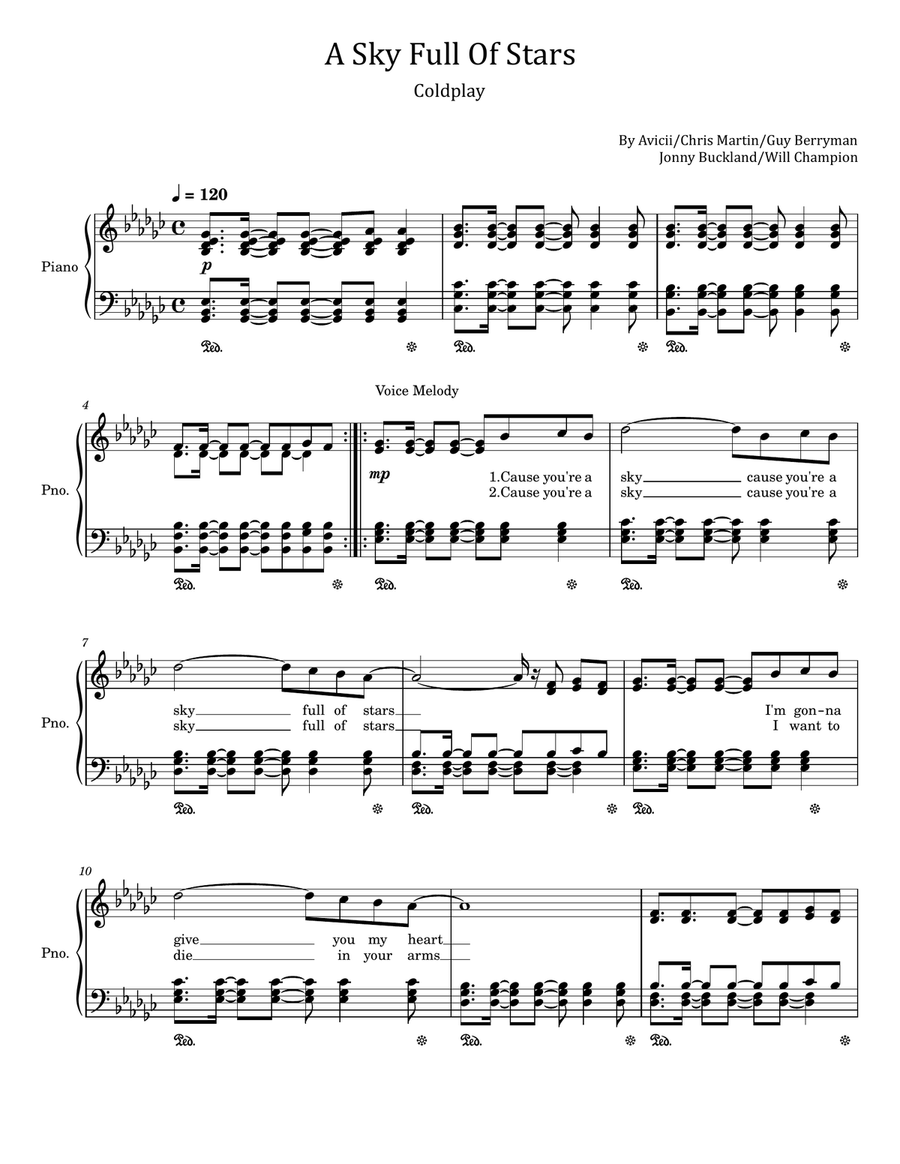 A Sky Full Of Stars by Coldplay - Piano Solo - Digital Sheet Music ...