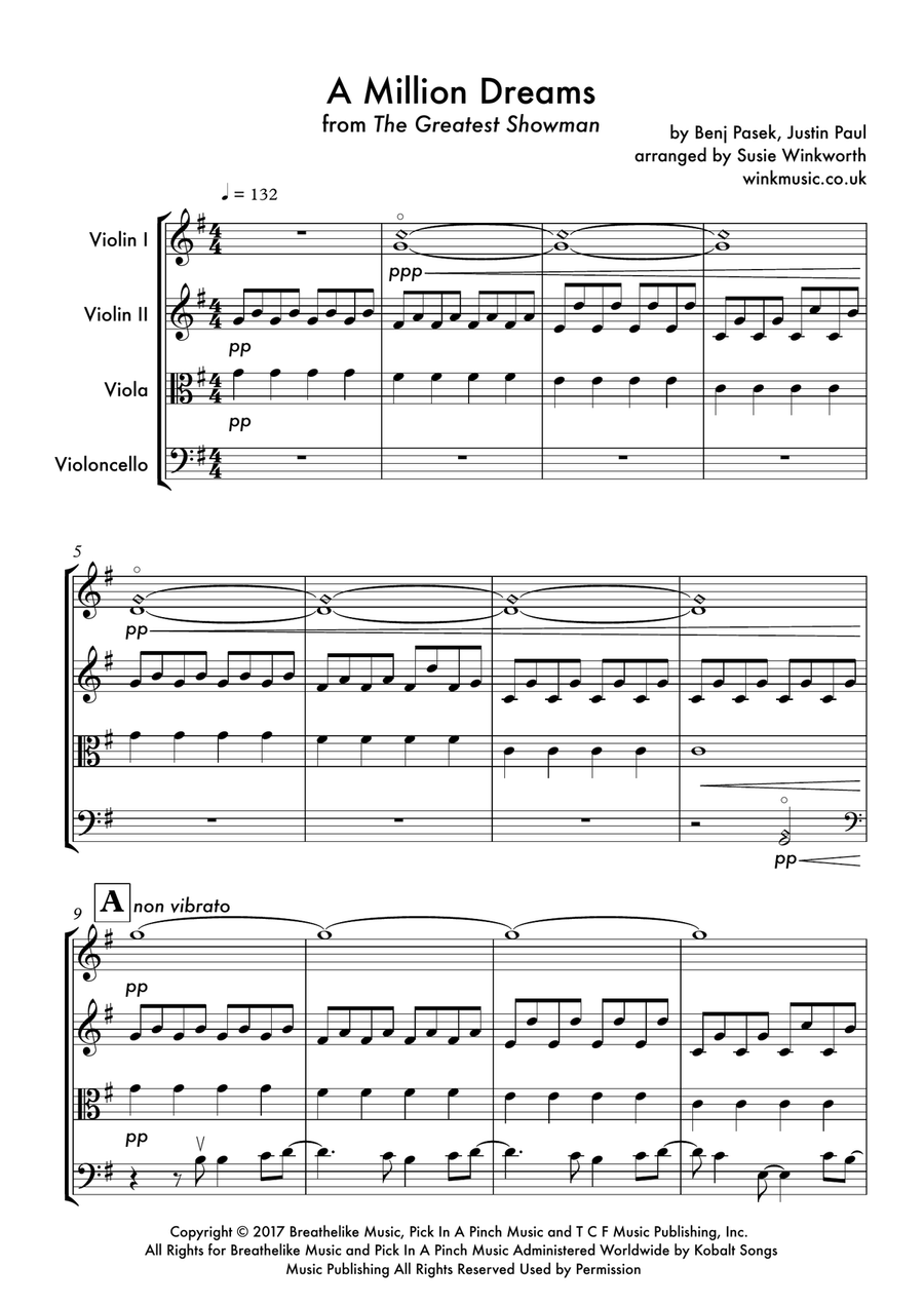 A Million Dreams by Pink - Cello, Viola, Violin - Late Intermediate ...