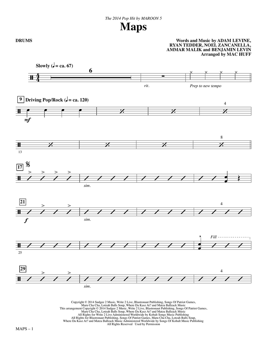 Maps (arr. Mac Huff) - Drums by Maroon 5 - Choir, Percussion, Choir ...