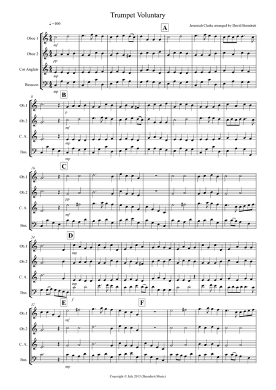 Trumpet Voluntary for Double Reed Quartet by Jeremiah Clarke - English ...