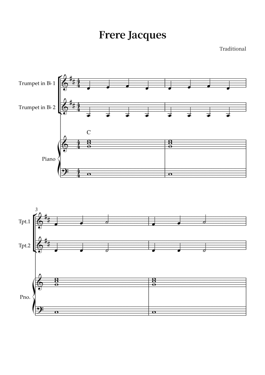 Frere Jacques (Are You Sleeping?) by Traditional - Trumpet Duet ...