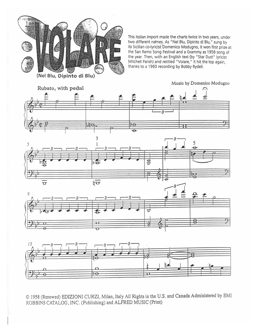 Volare by Domenico Modugno - Piano Solo - Intermediate Digital Sheet ...
