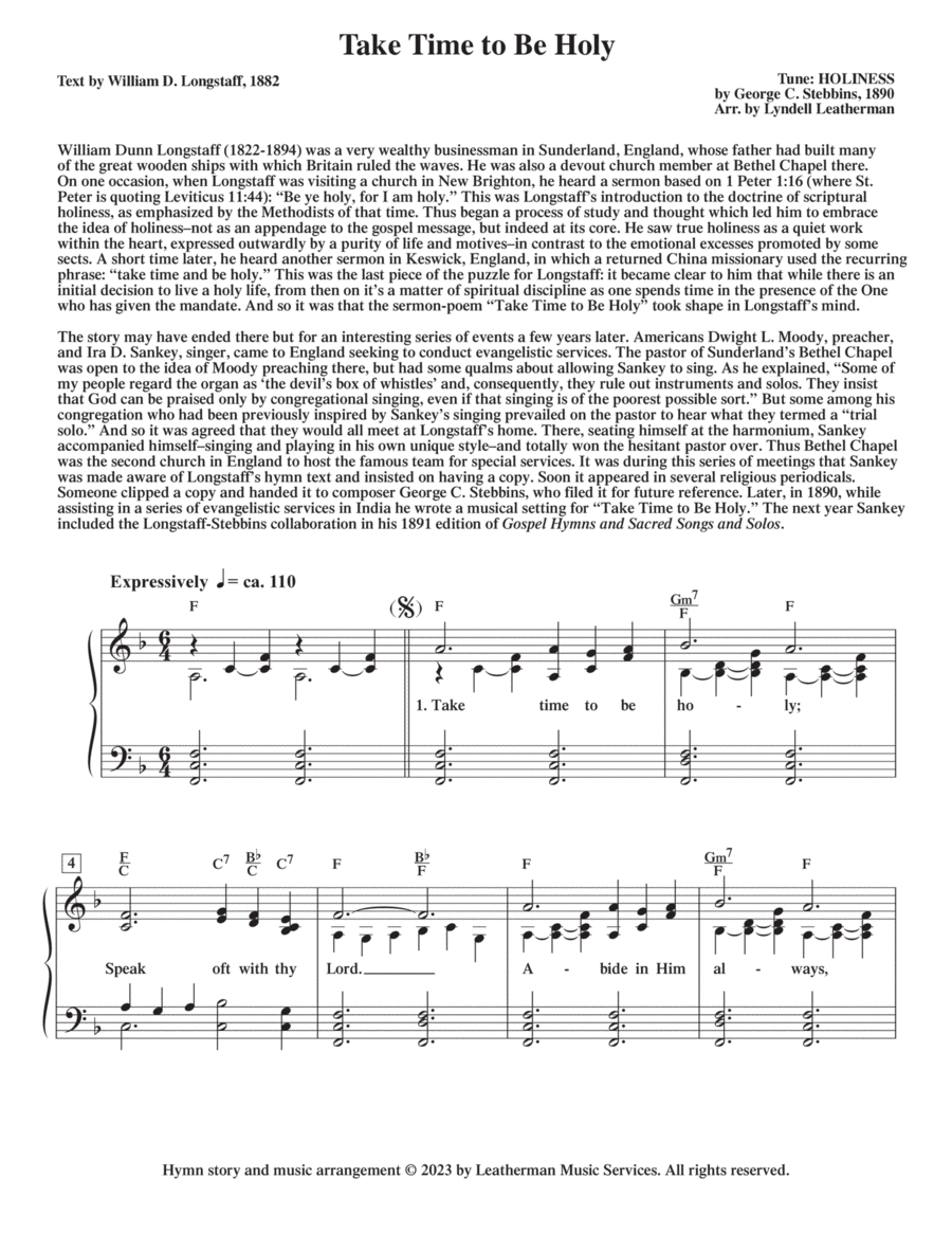 Take Time to Be Holy - Guitar, Voice, Piano, Vocal, Guitar - Digital ...