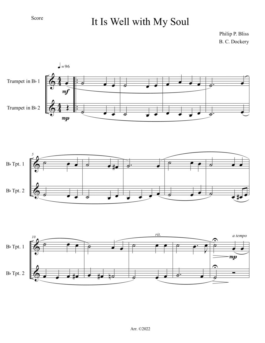It Is Well with My Soul (Trumpet Duet) by Philip P. Bliss - Trumpet ...