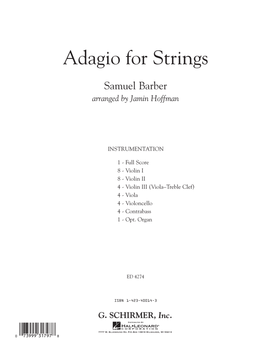 Adagio For Strings - Full Score by Samuel Barber - String Orchestra ...