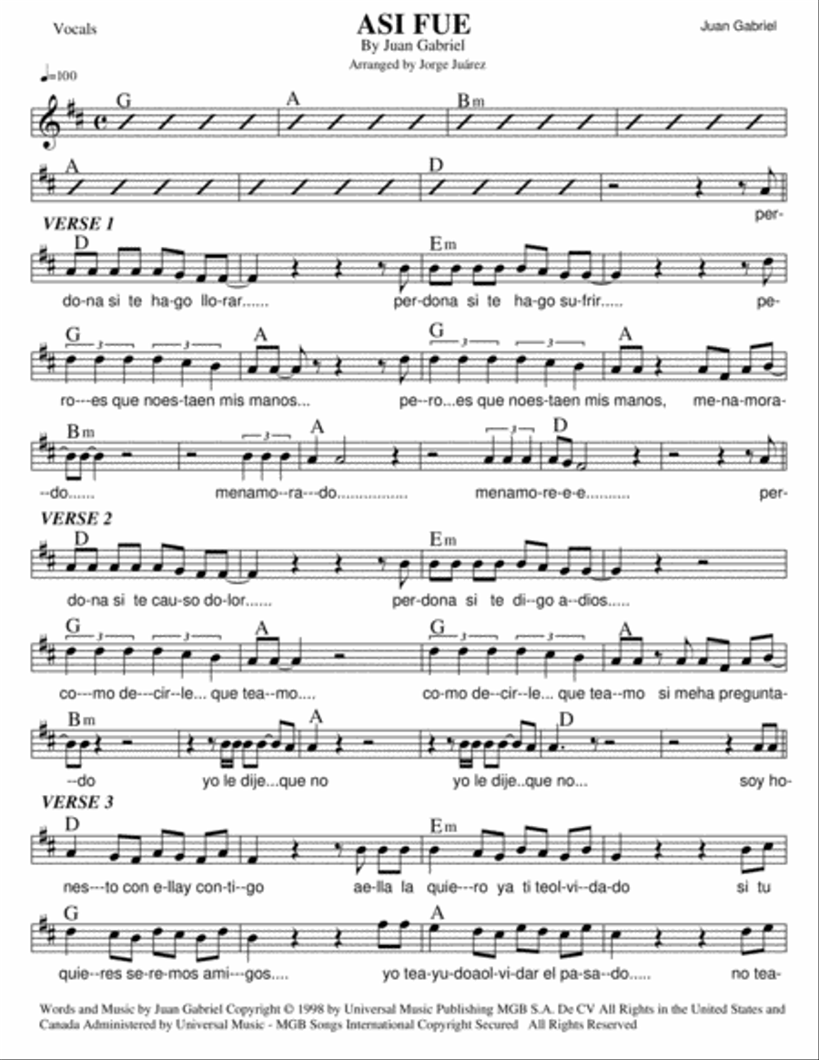 Asi Fue by Juan Gabriel - Voice Solo - Digital Sheet Music | Sheet ...