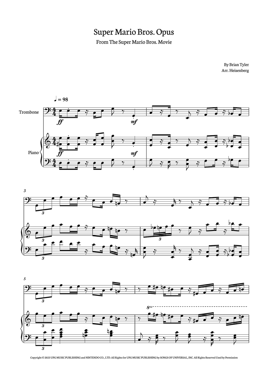 Super Mario Bros. Opus - Piano, Trombone Solo - Late Intermediate ...