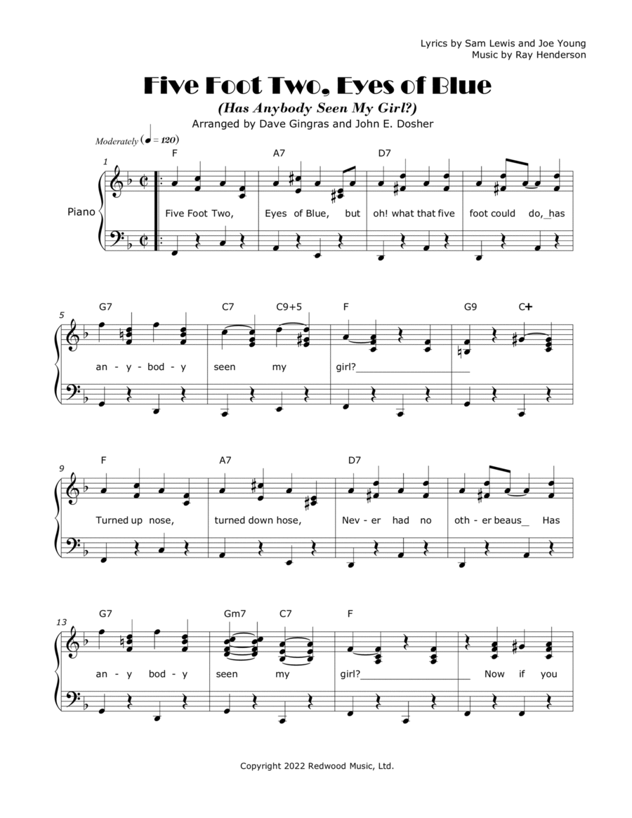 Five Foot Two Eyes Of Blue Has Anybody Seen My By Ray Henderson