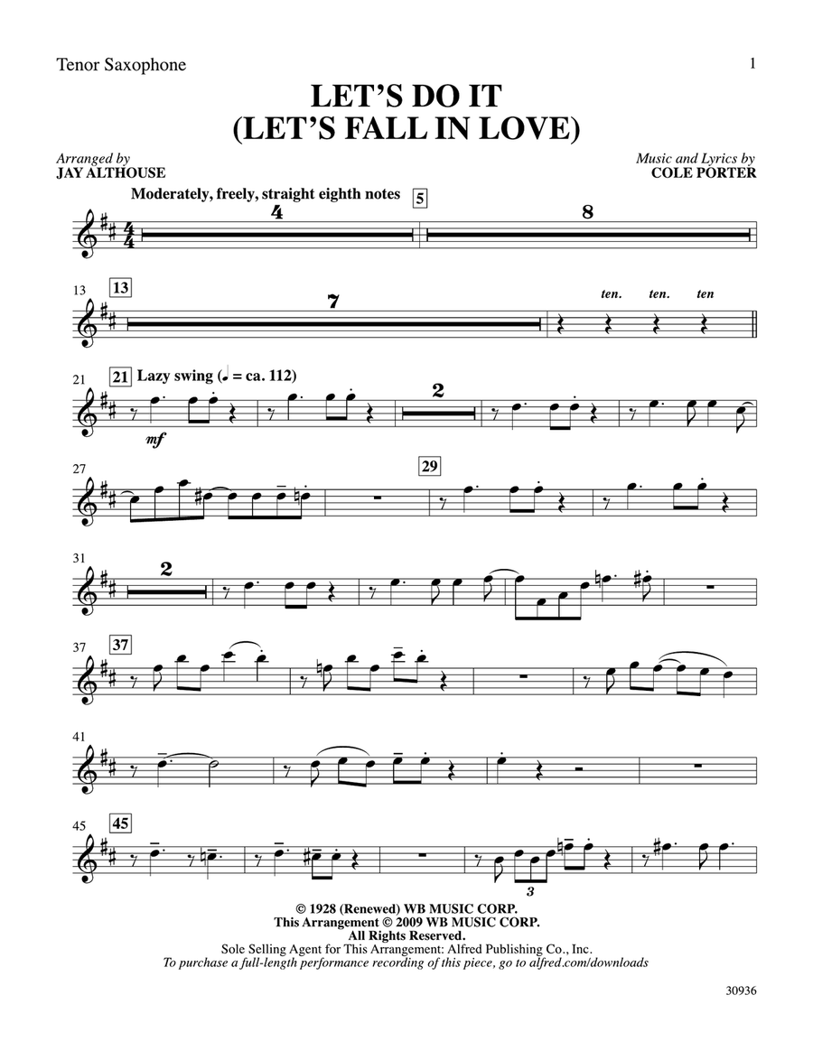 Let's Do It (Let's Fall in Love): B-flat Tenor Saxophone by Cole Porter ...