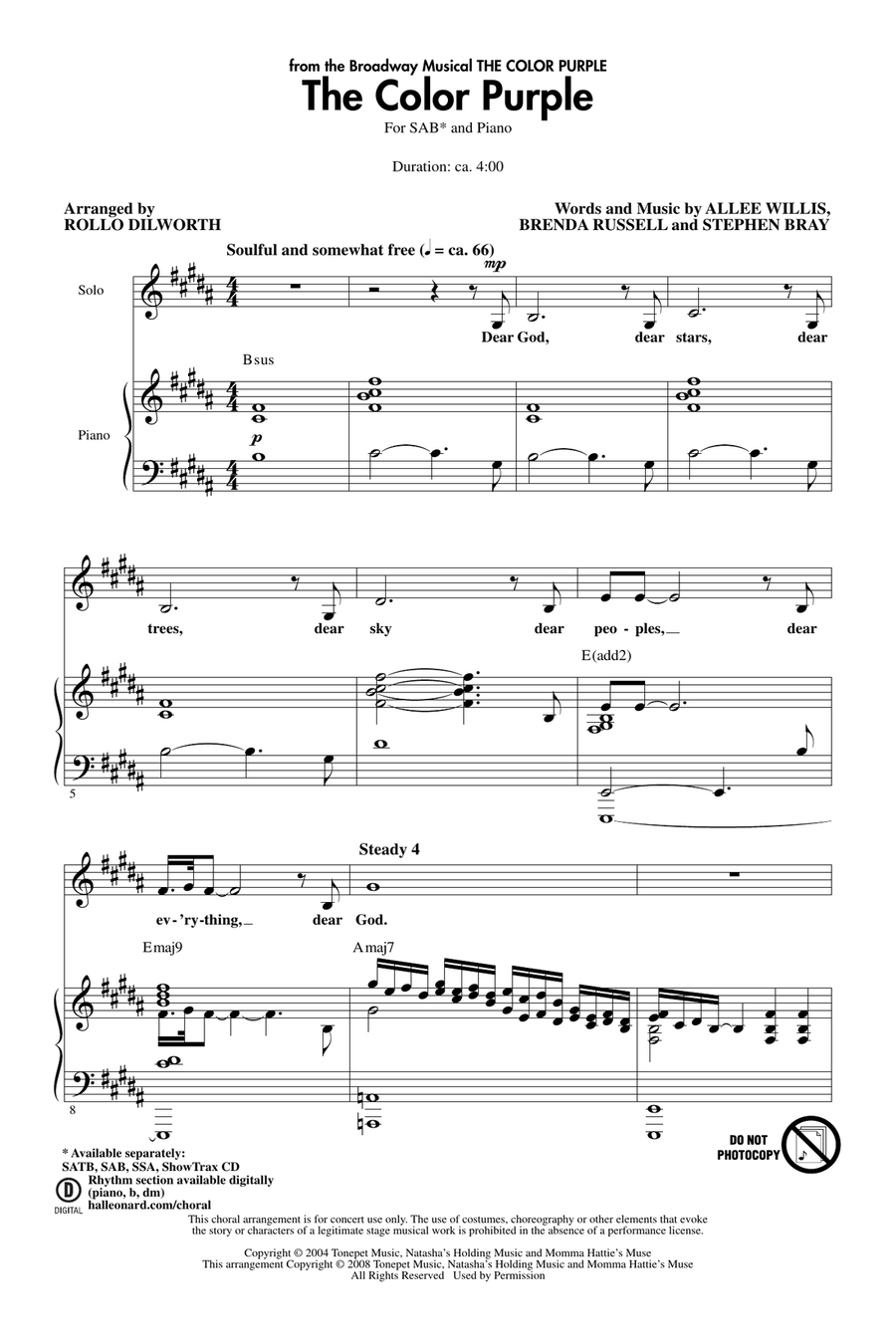 The Color Purple by Rollo Dilworth - 3-Part - Digital Sheet Music ...
