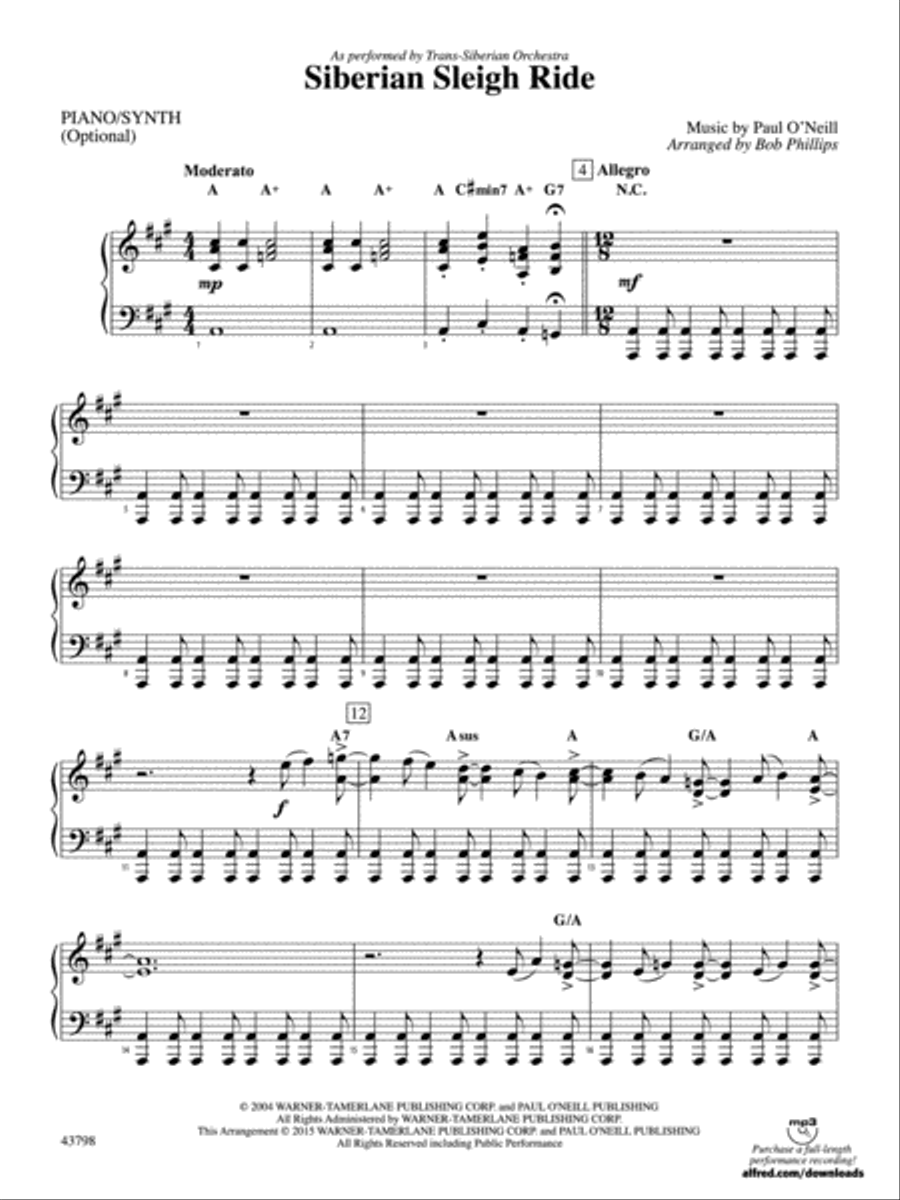 Siberian Sleigh Ride: Piano Accompaniment by Trans-Siberian Orchestra ...